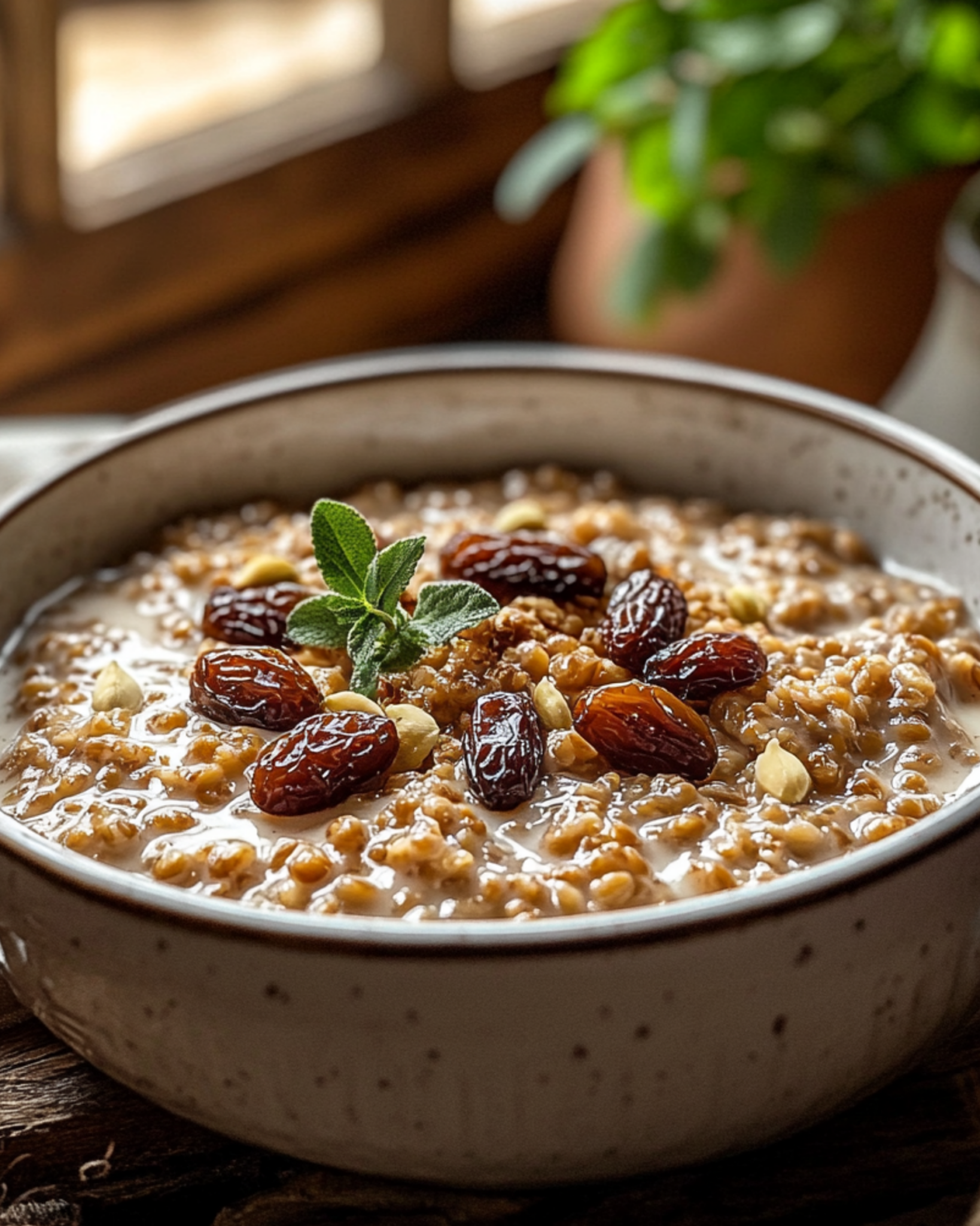 Farro Breakfast Pudding with Dates and Cardamom