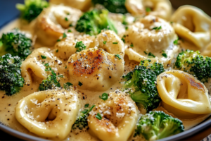 Creamy Garlic Parmesan Tortellini with Chicken & Broccoli - grandmarecipes
