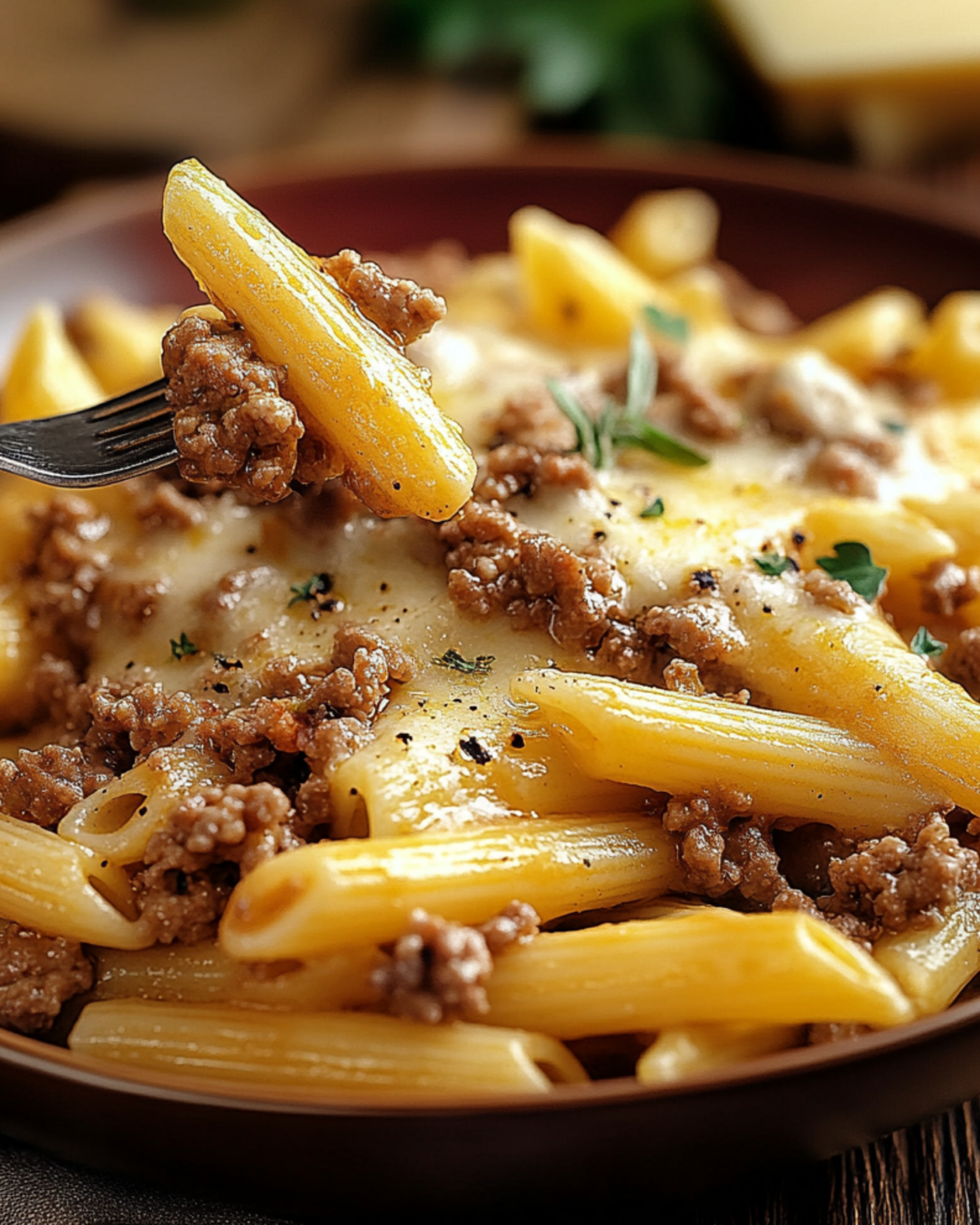 Cheesy Penne with Garlic Butter Ground Beef