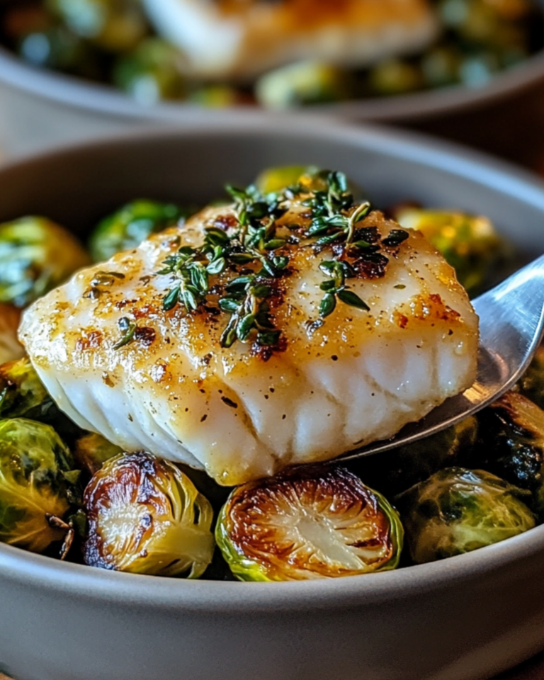Lemon Garlic Butter Cod Bowls with Roasted Brussels Sprouts