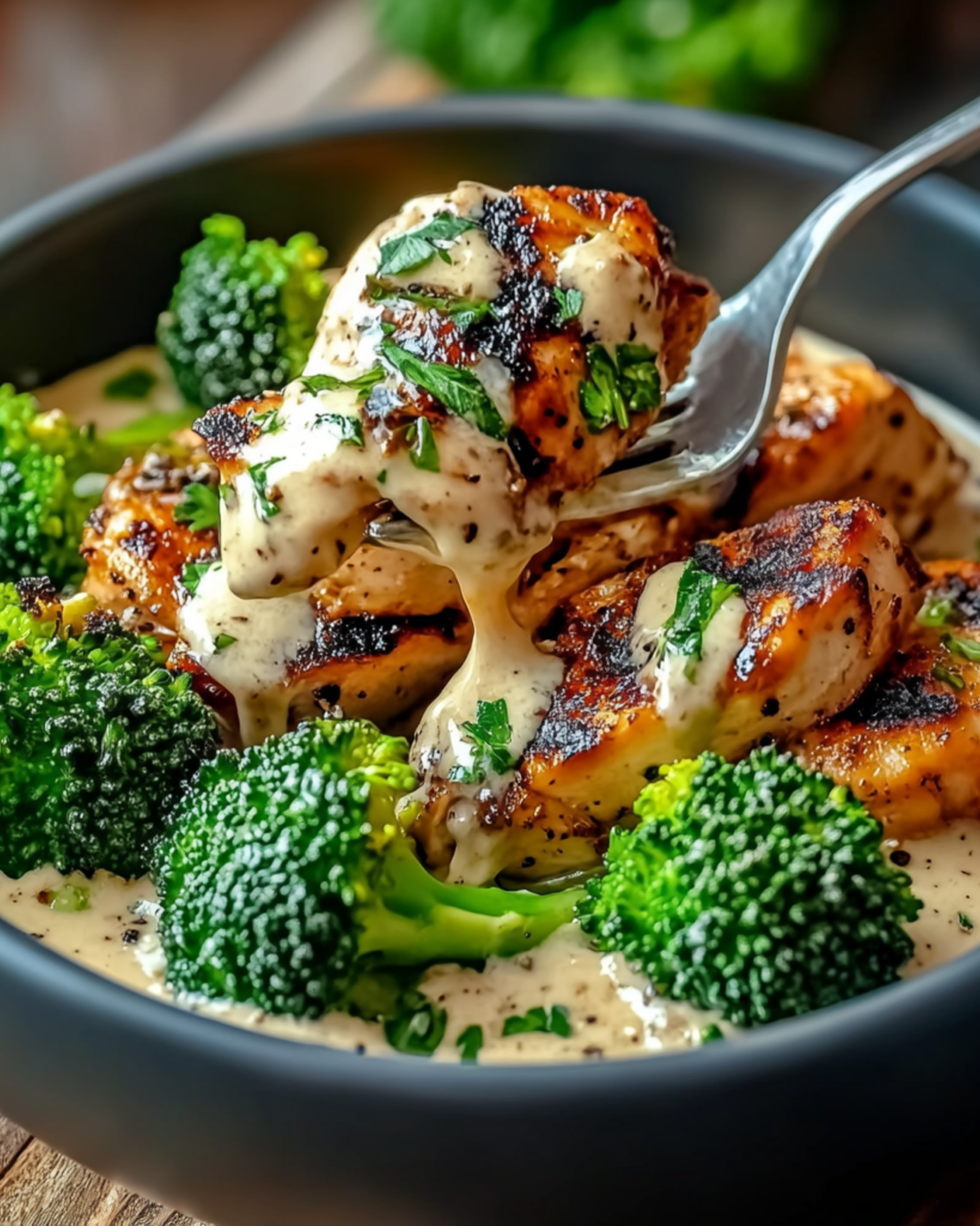 Grilled Chicken & Broccoli Bowls with Creamy Garlic Sauce