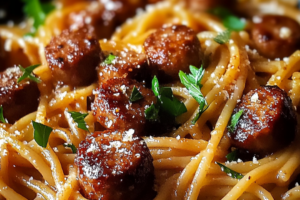 Sticky Honey Garlic Sausage Pasta Skillet - grandmarecipes