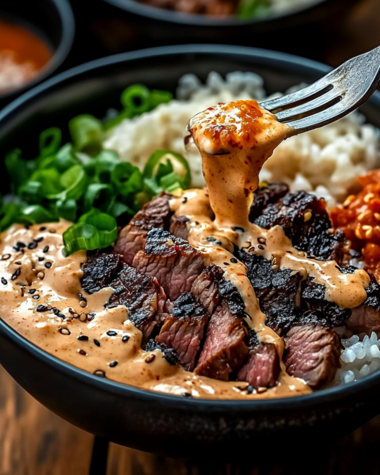Delicious Korean BBQ Steak Rice Bowls with Spicy Cream Sauce