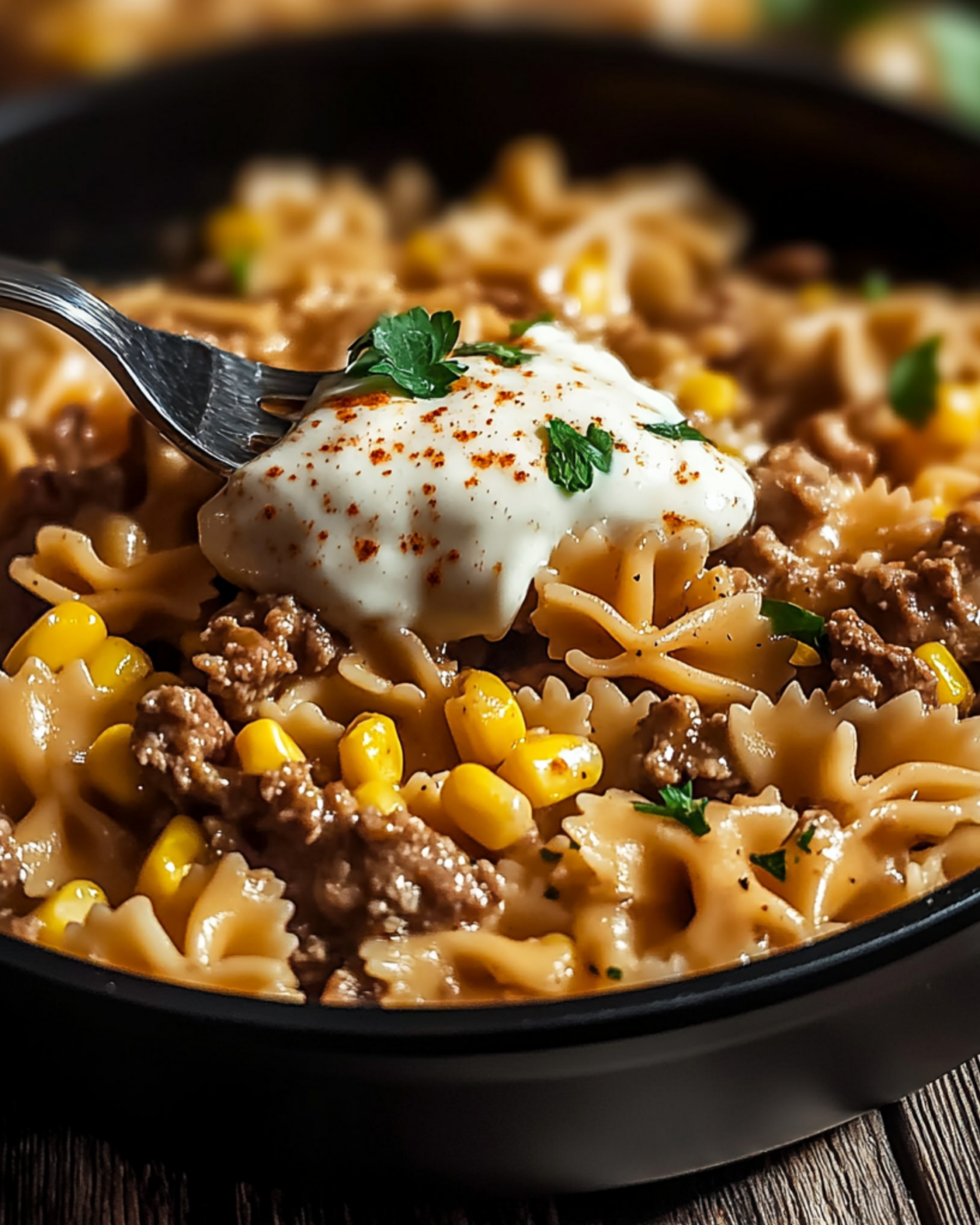 Creamy Ranch Beef Bowtie Skillet with Sweet Corn Magic