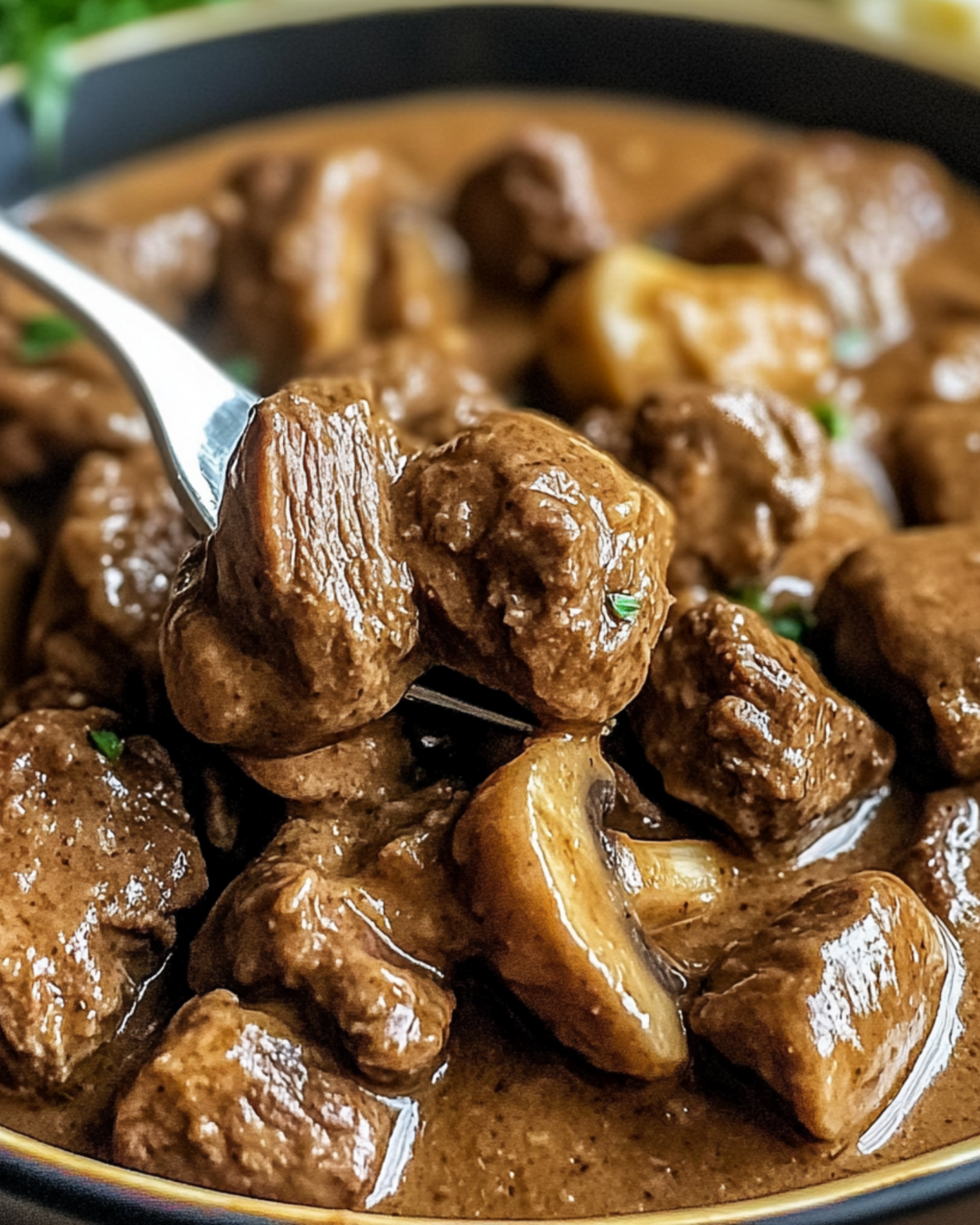Creamy Crockpot Beef Tips & Mushrooms