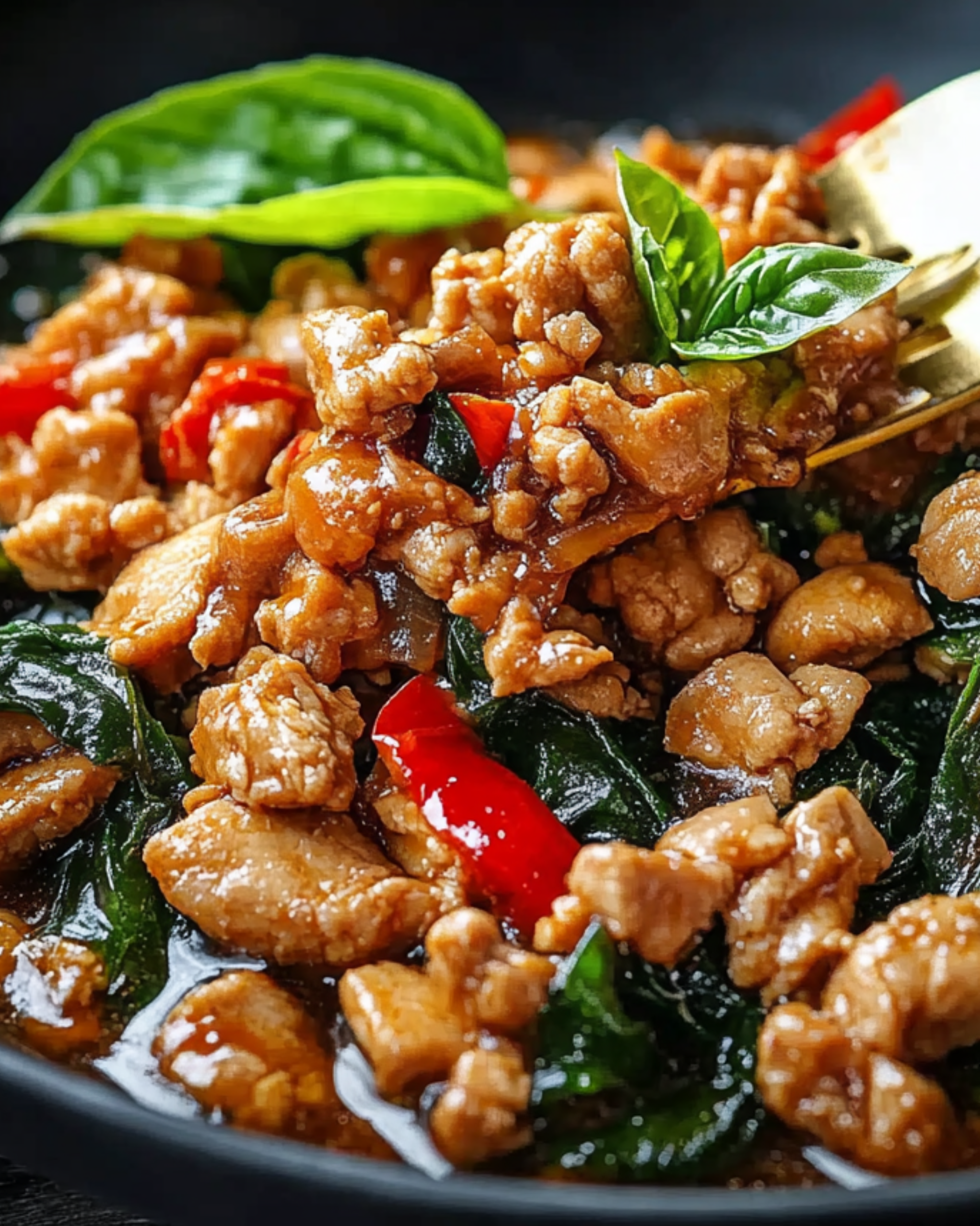 Ground Chicken & Holy Basil Stir Fry (Pad Kra Pao)