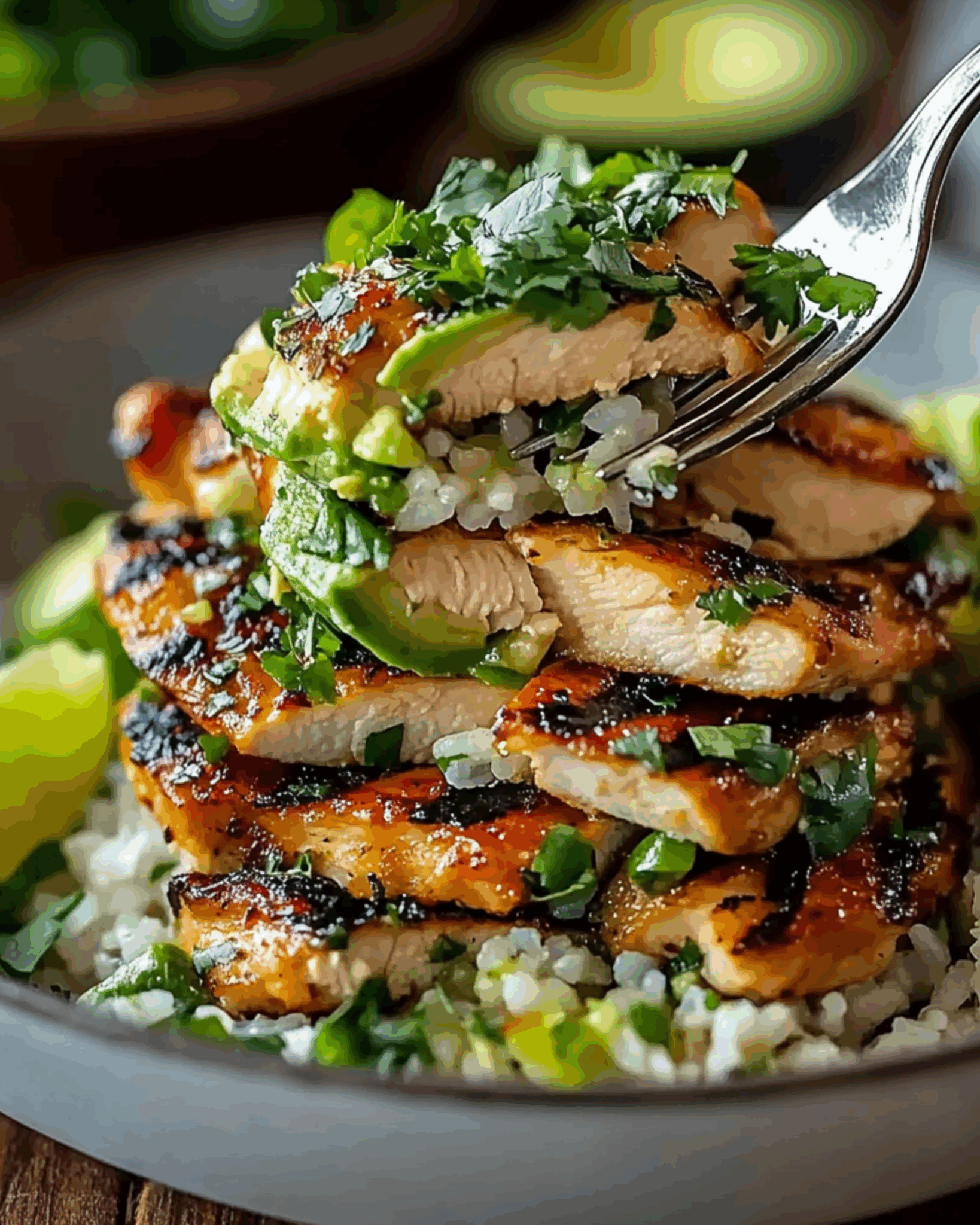 Zesty Honey-Lime Chicken Avocado Rice Towers
