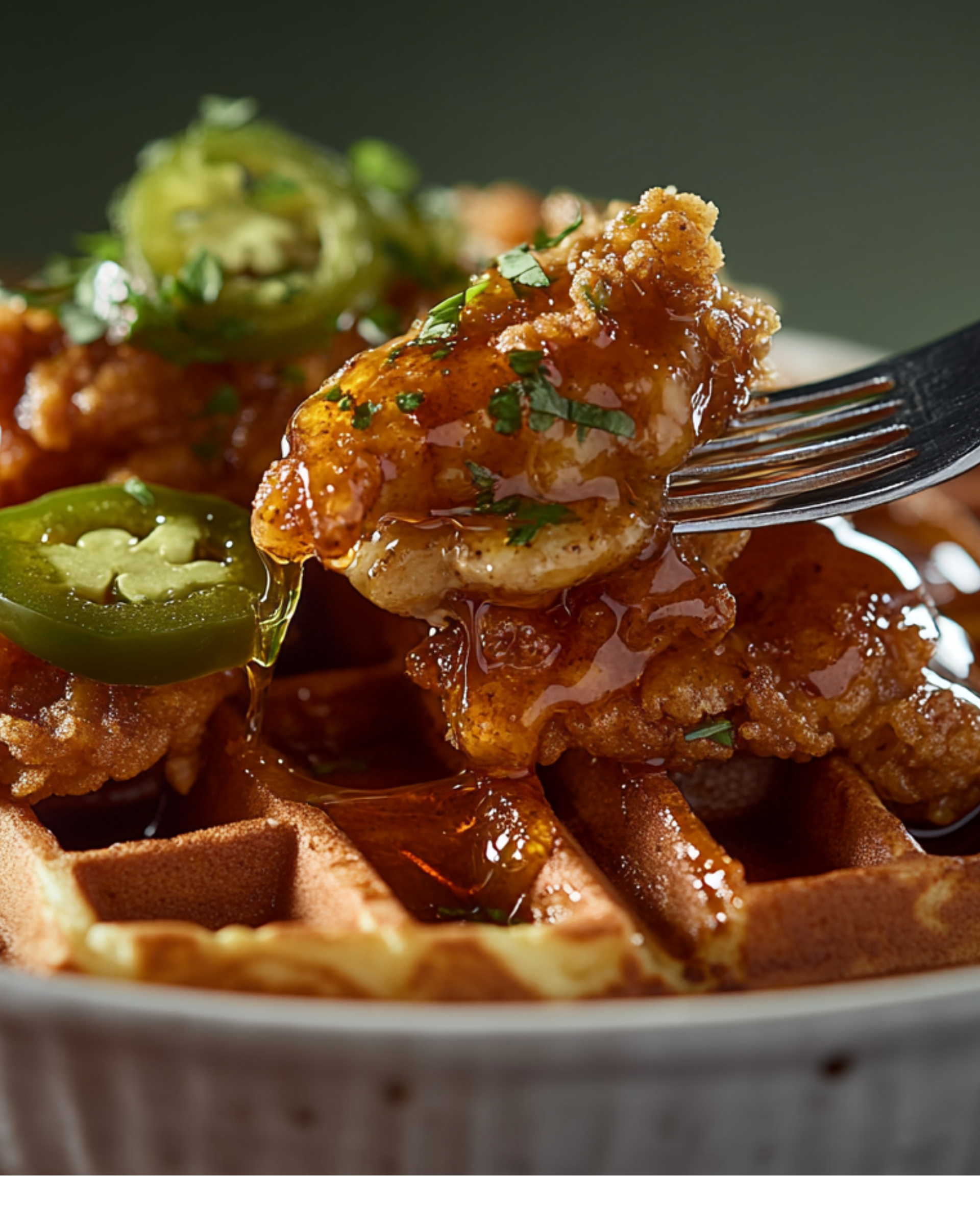 Homemade Fried Chicken ‘n’ Waffles with Jalapeno Honey Butter Sauce